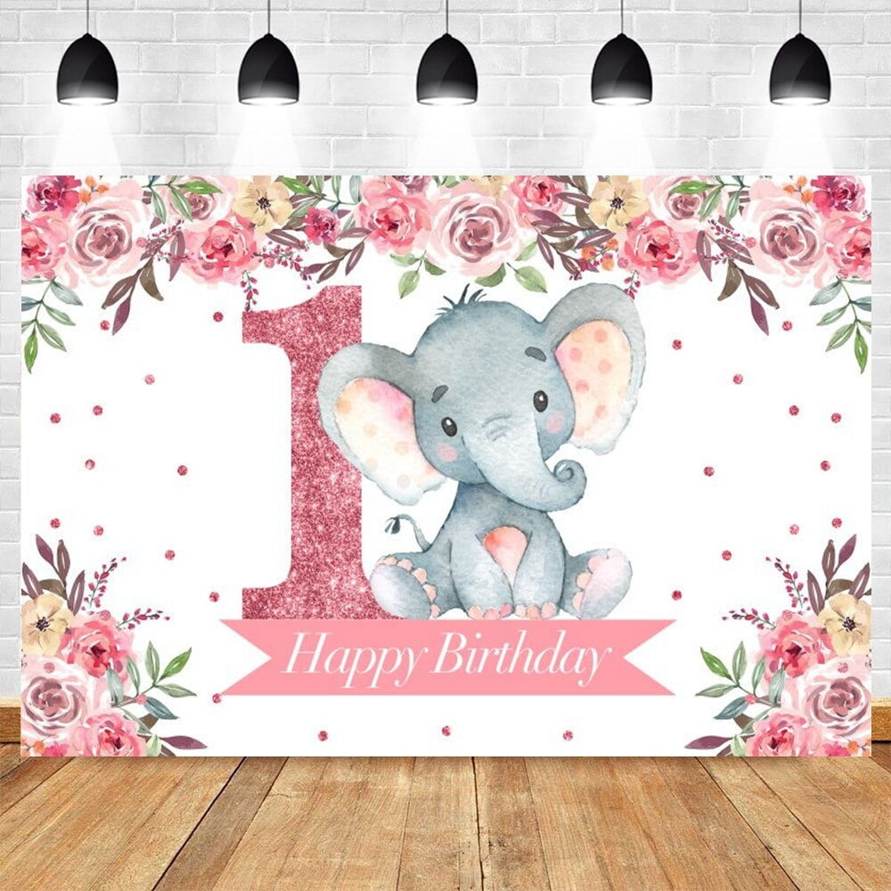 Elephant Backdrop Newborn Baby Shower Birthday Flower Wild One Safari ...