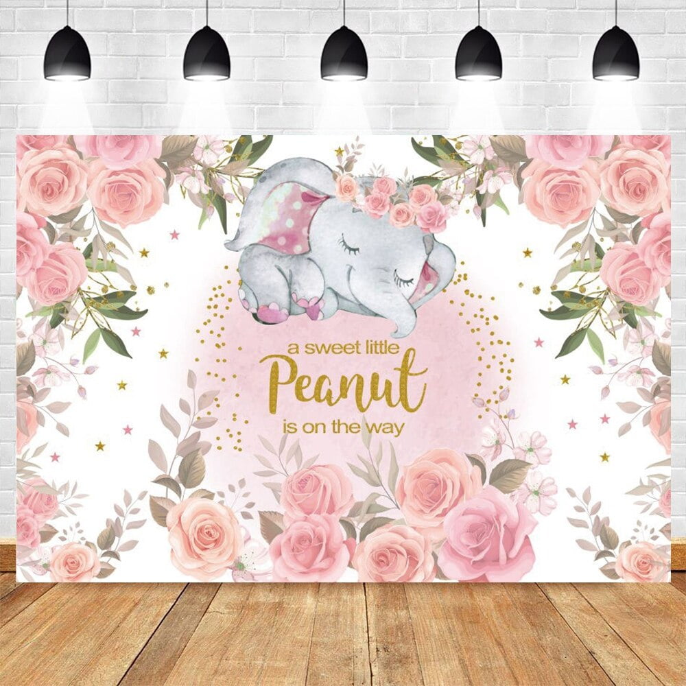 Elephant Backdrop Newborn Baby Shower Birthday Flower Wild One Safari ...