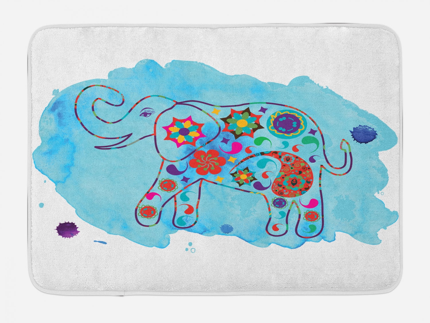 Elephant Bath Mat, Asian Thailand Elephant Colored In Paisleys Aqua ...
