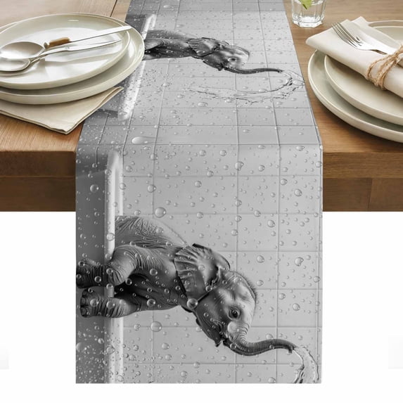 Elephant Bathtub Table Runner 13 x 120 Inch, Bathroom Water Drops Gray ...