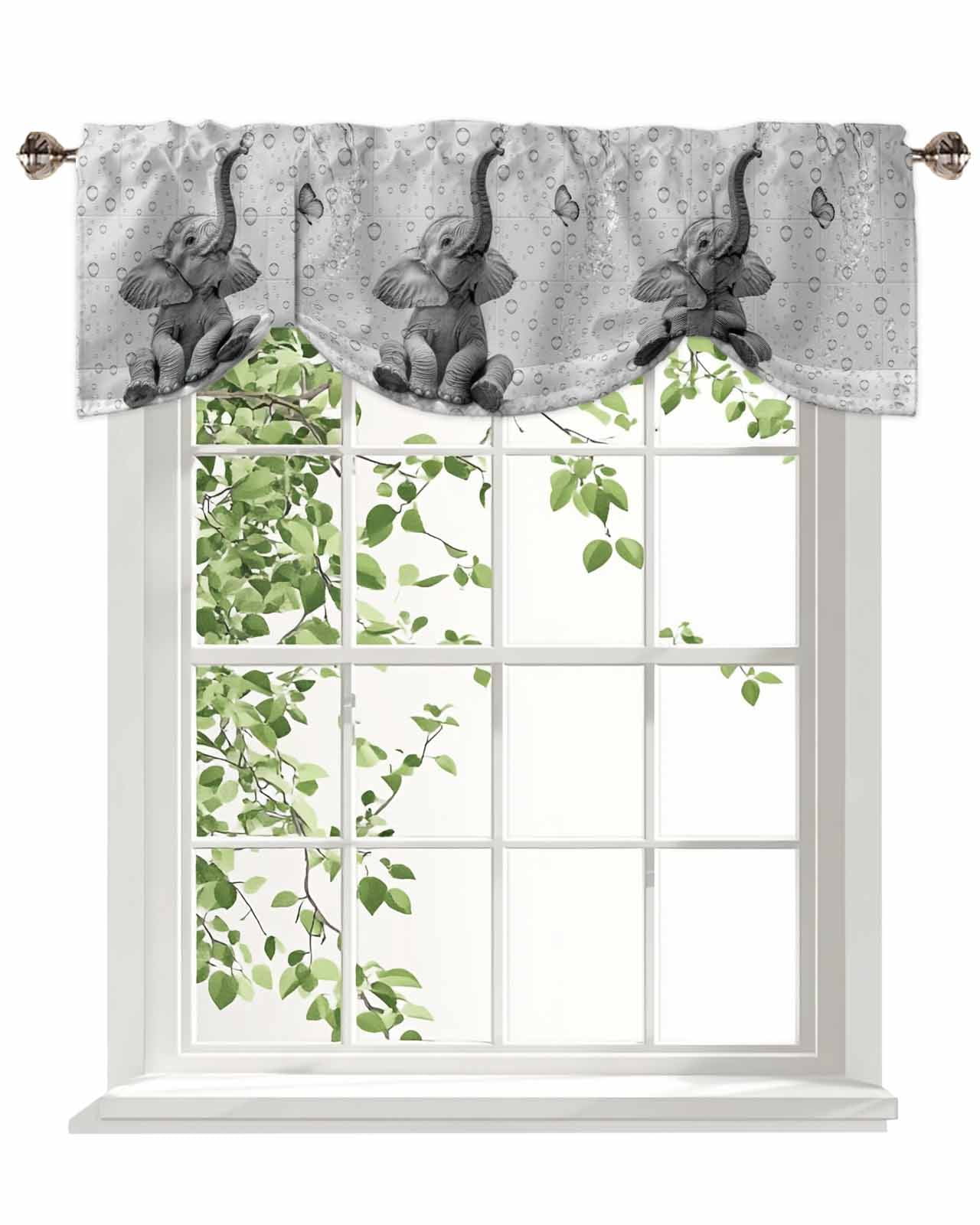 Elephant Bathtub Tie Up Valances Curtain, Adjustable Kitchen Animal ...