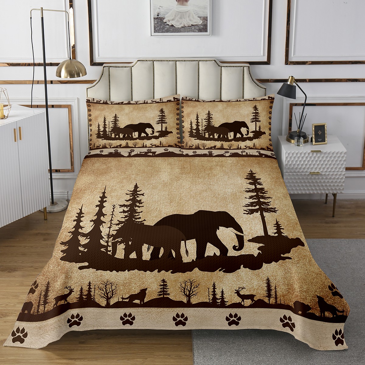 Elephant Bedding Set Twin Teens,Rustic Farmhouse Cabin Lodge Bedspread ...