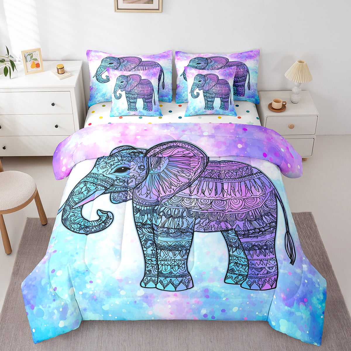 Elephant Bedding Twin Size 7Pcs Bed in a Bag,Bohemian Vintage Printed ...