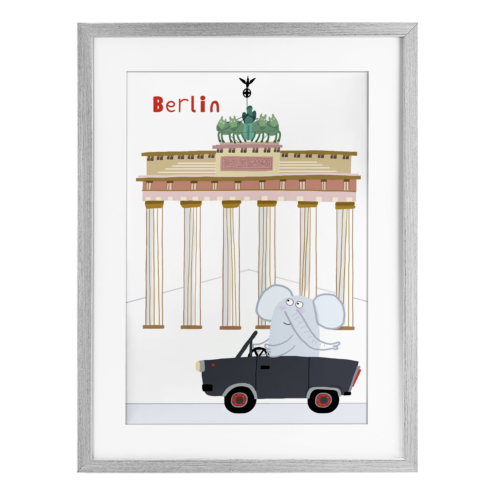 Elephant & Berlin Architecture Gray Framed Print Under Glass, design by ...