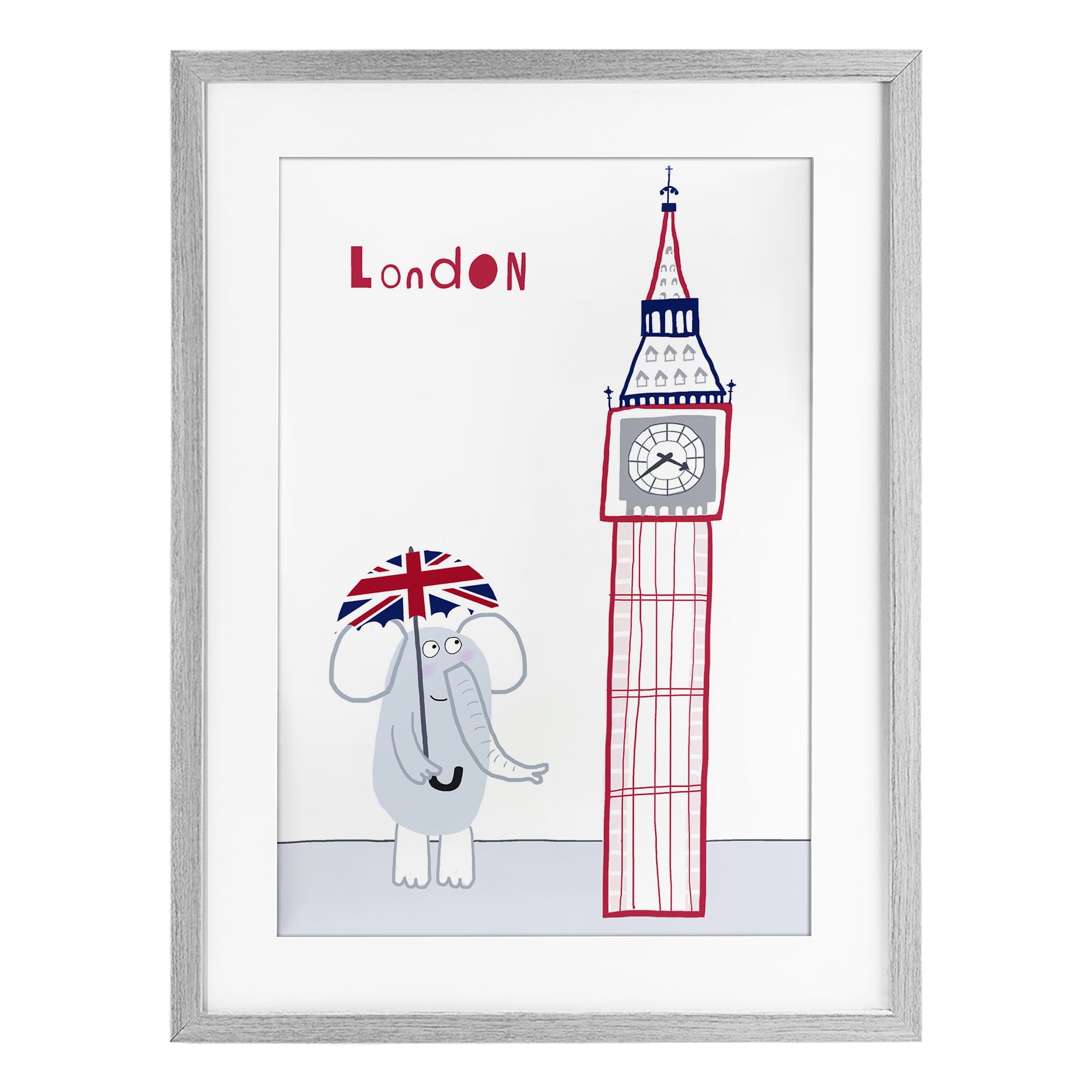 Elephant & Big Ben London Gray Framed Print Under Glass, design by ...