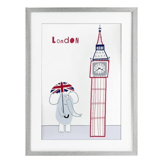 Elephant & Big Ben London Gray Framed Print Under Glass, design by ...
