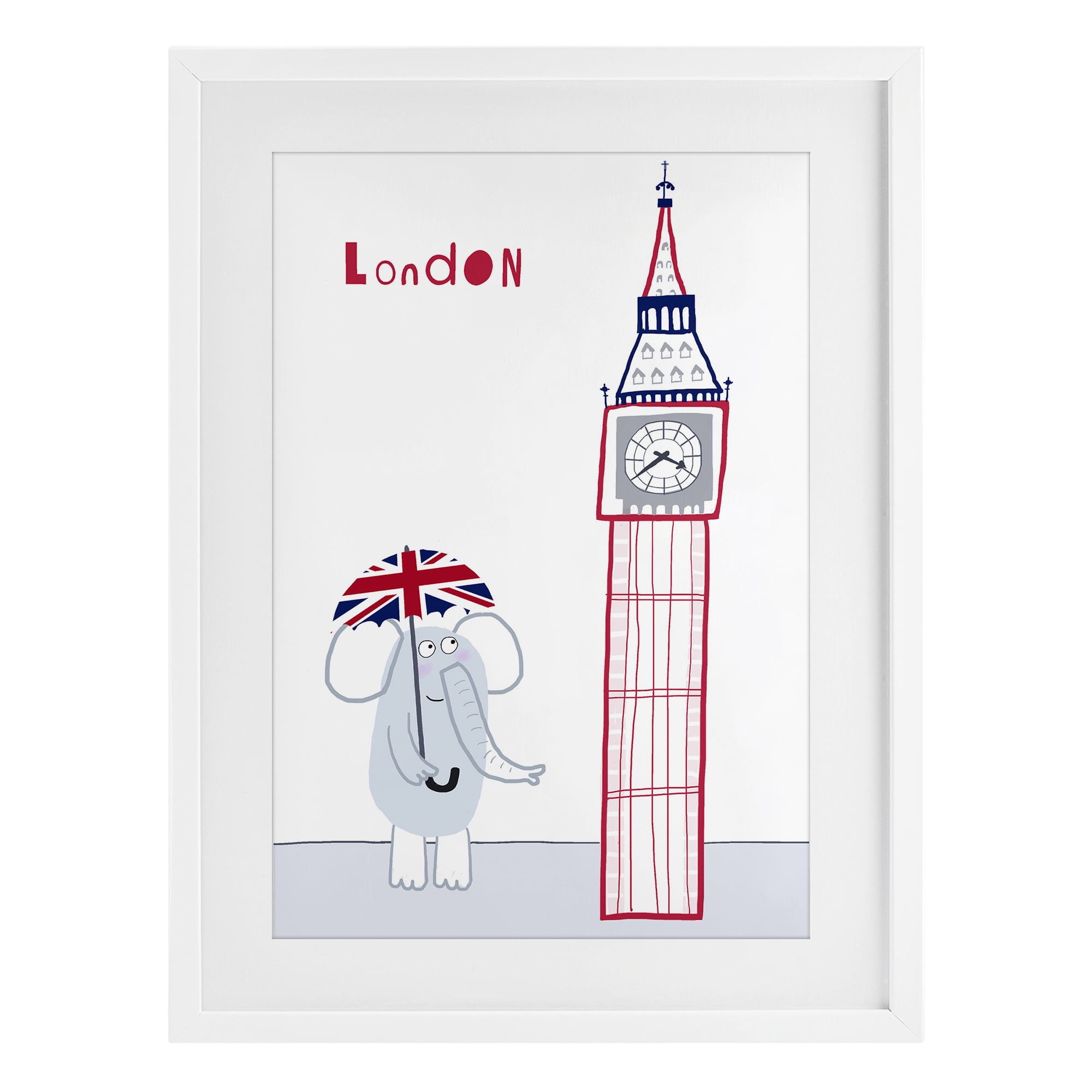 Elephant & Big Ben London White Framed Print Under Glass, design by ...