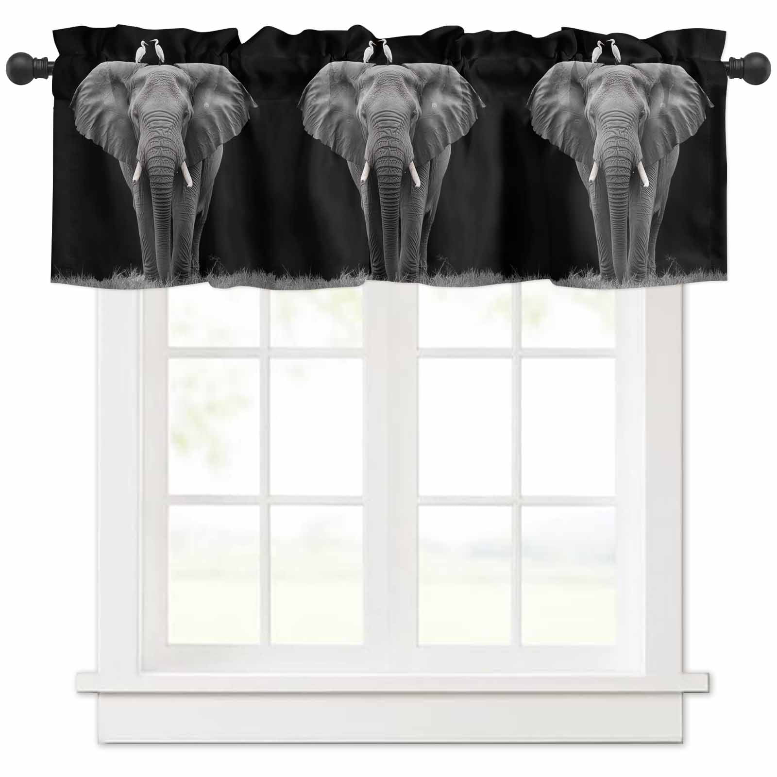 Elephant Bird Valances for Windows Farmhouse Kitchen Curtains Valances ...