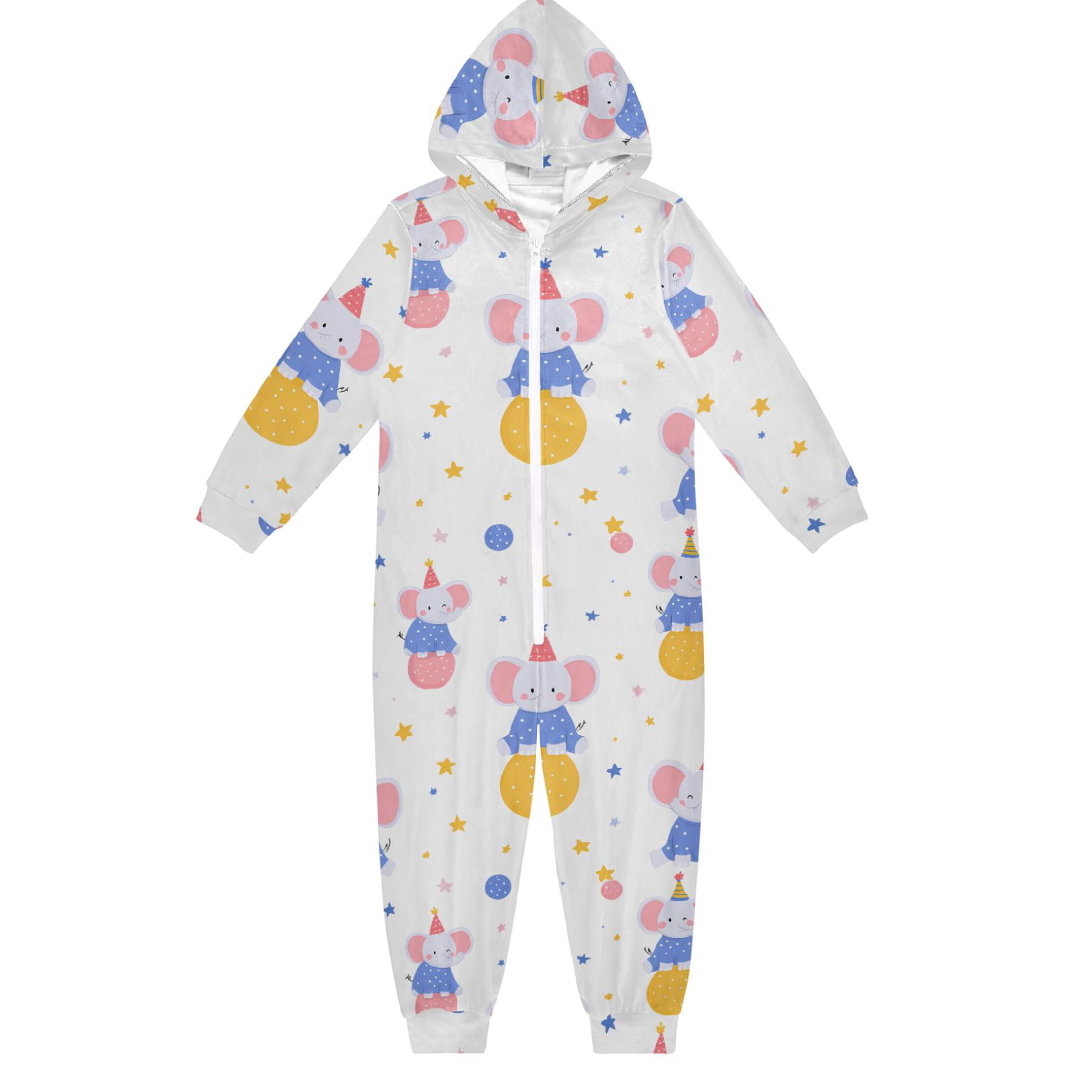Elephant Birthday Pattern One Piece Pajamas Soft Jumpsuit Cozy Sleep ...