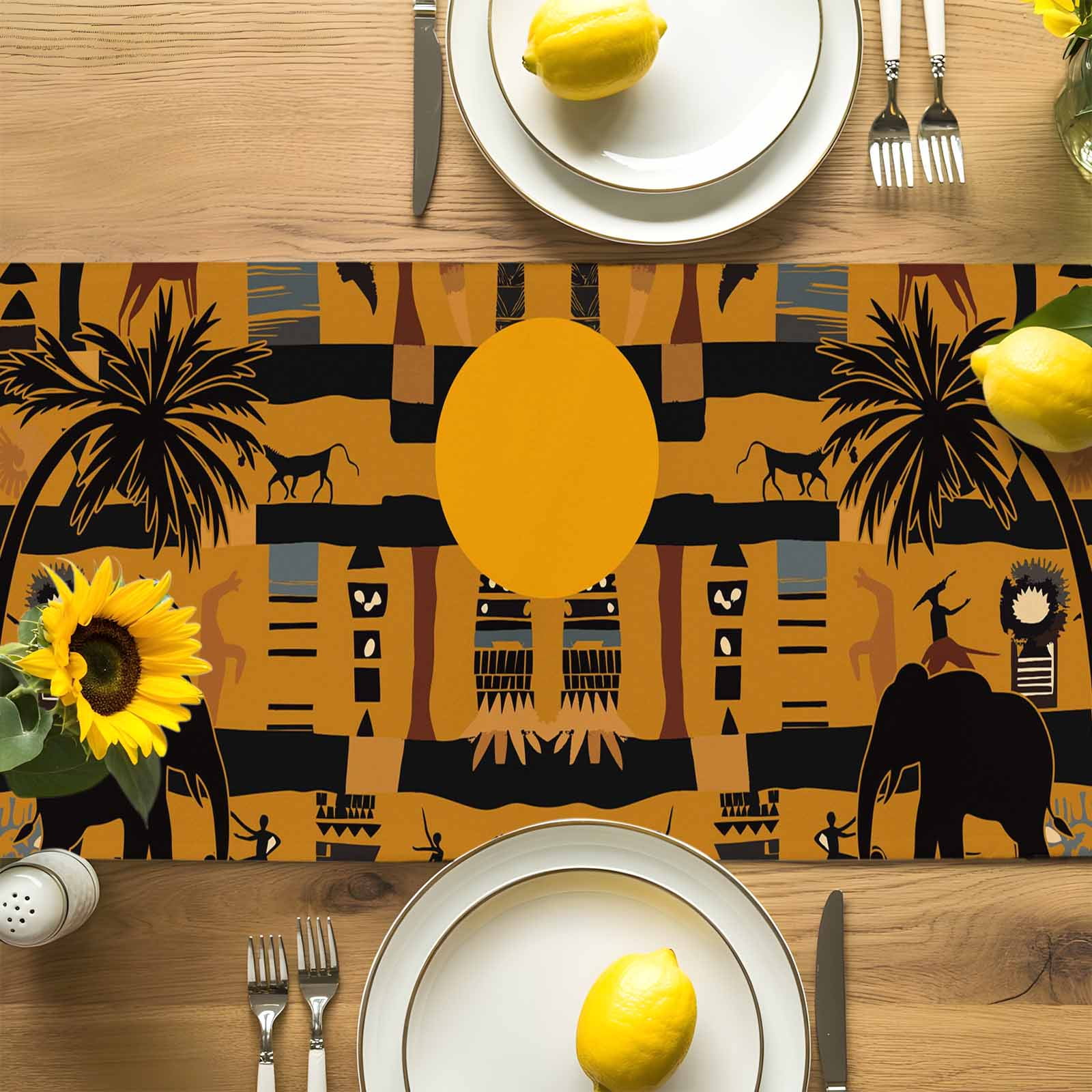 Elephant Black African Female Elephant Table Runner-72 Inch Long Africa ...