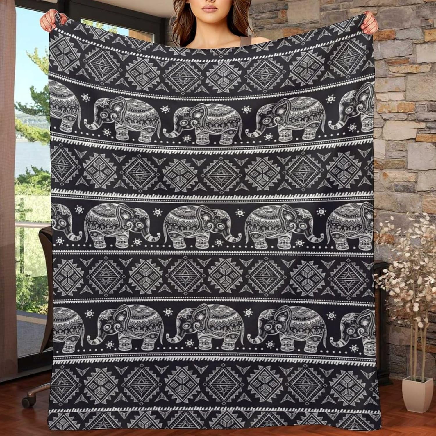 Elephant Blanket 50"x60"Black Super Soft Warm Elephant Throw Blanket ...