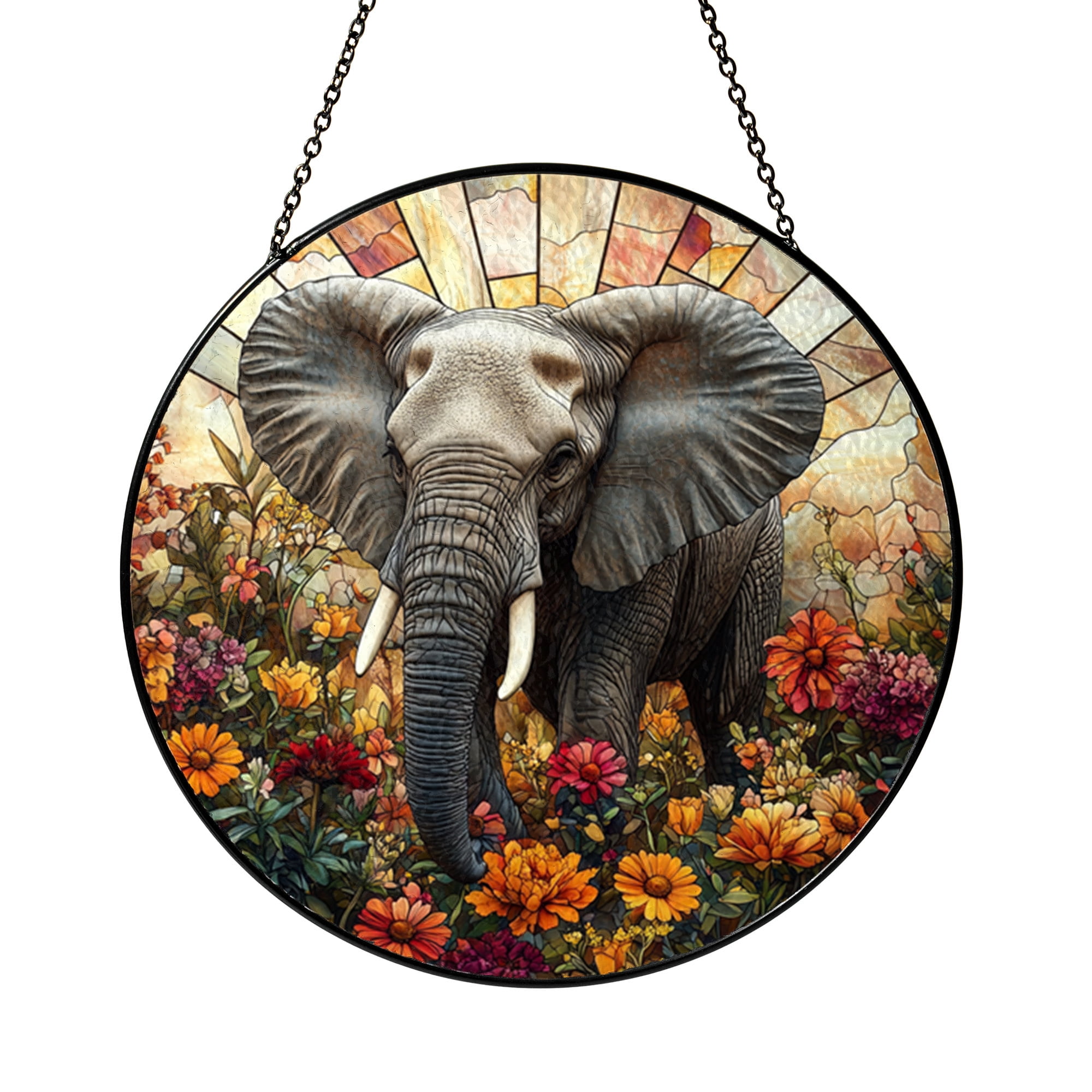Elephant Boho Stained Glass Style Window Hanging Suncatcher, Animal ...