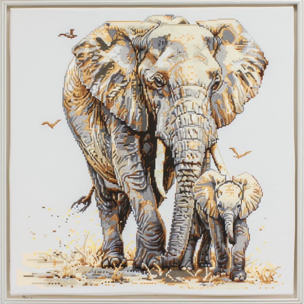 Elephant and Its Calf DIY 11CT Stamped Cross Stitch Kits for Beginners ...
