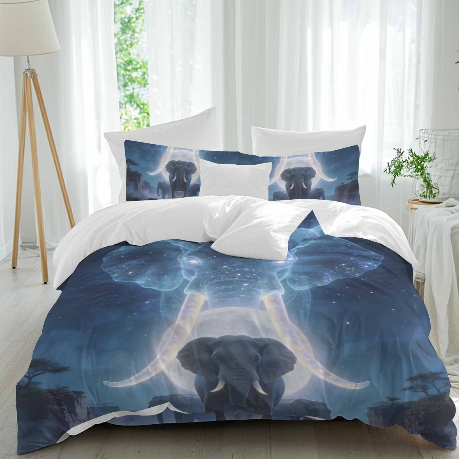 Elephant California King Duvet Cover Set, Watercolor Elephant Fantasy ...