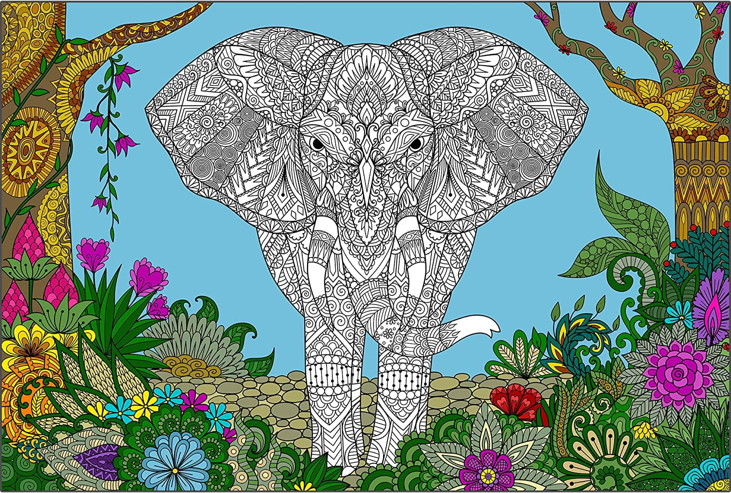Elephant Coloring Poster| Giant Coloring Poster for Adults and Kids ...