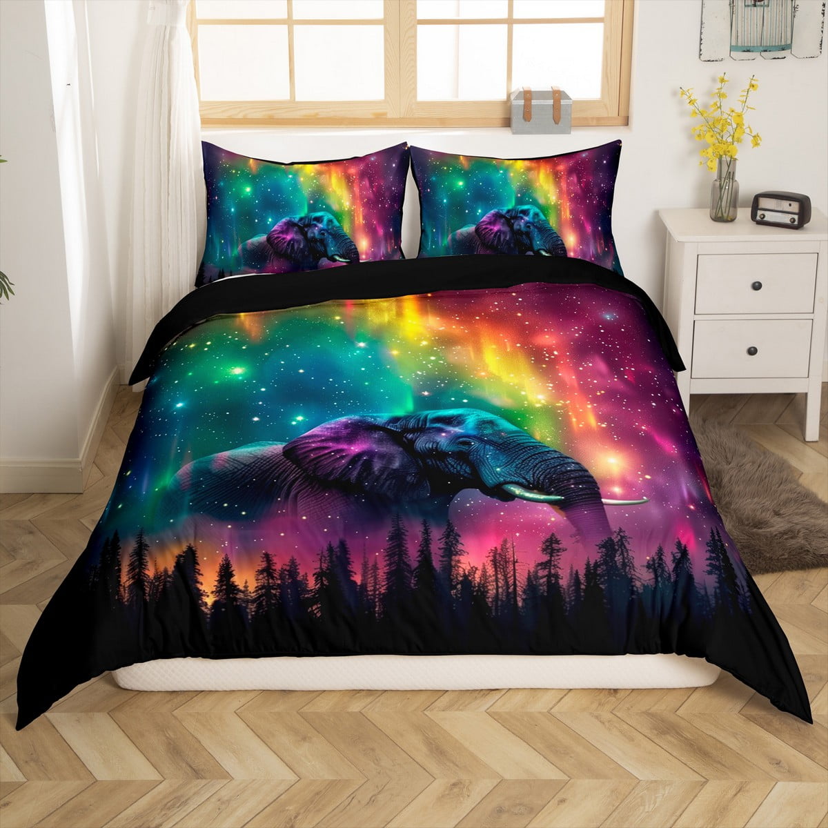 Elephant Comforter Cover Queen Size Galaxy Night Elephant Duvet Cover ...