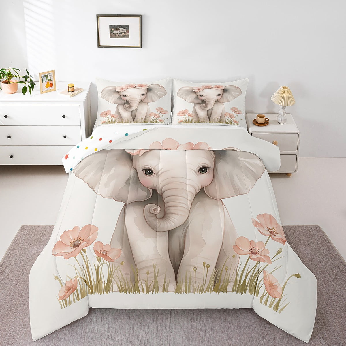 Elephant Comforter Sets Cute Pink Poppy Bedding Sets,Kawaii Elephant ...