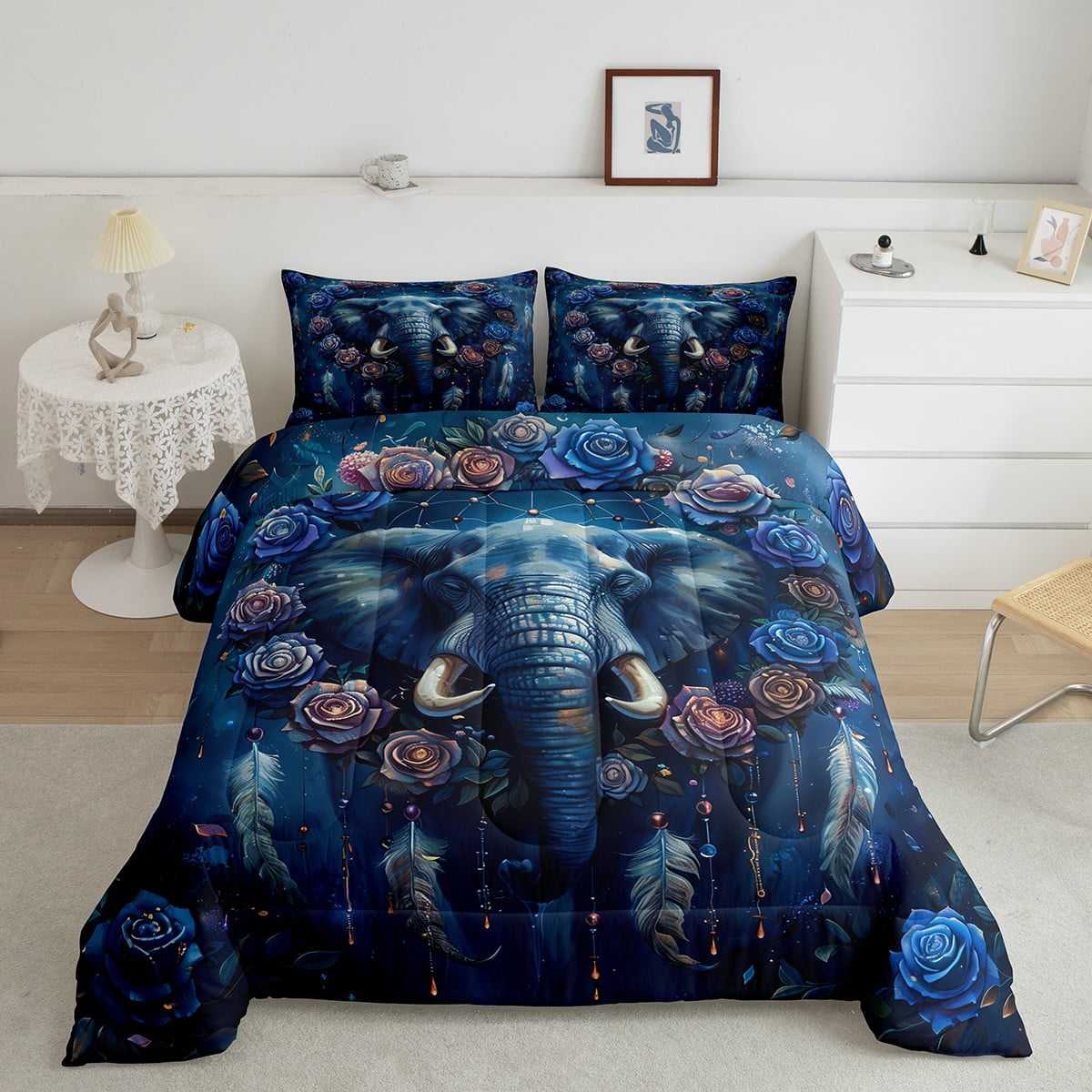 Elephant Comforter Set Dream Catchers Quilt Bed Set,Boho Flowers ...