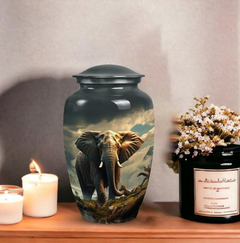 Elephant Cremation Urn for Human Ashes, Artistic Large Aluminum Urn for ...