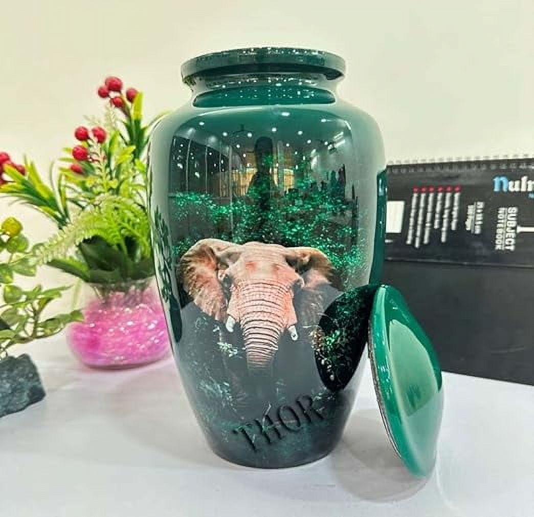 Elephant Cremation Urn for Human Ashes - Dark Green Adult Funeral Urn ...