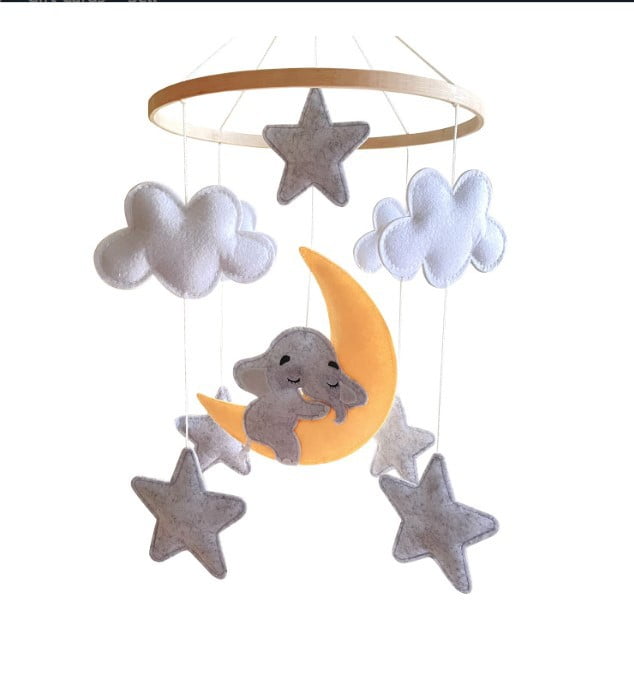Elephant Crib Mobile Animal Felt Nursery Ceiling Decoration Cloud and ...