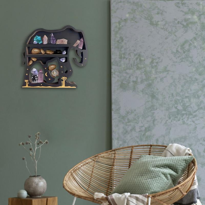 Elephant Crystal Wall Rack Wooden Wall Rack Crystal Display Storage ...