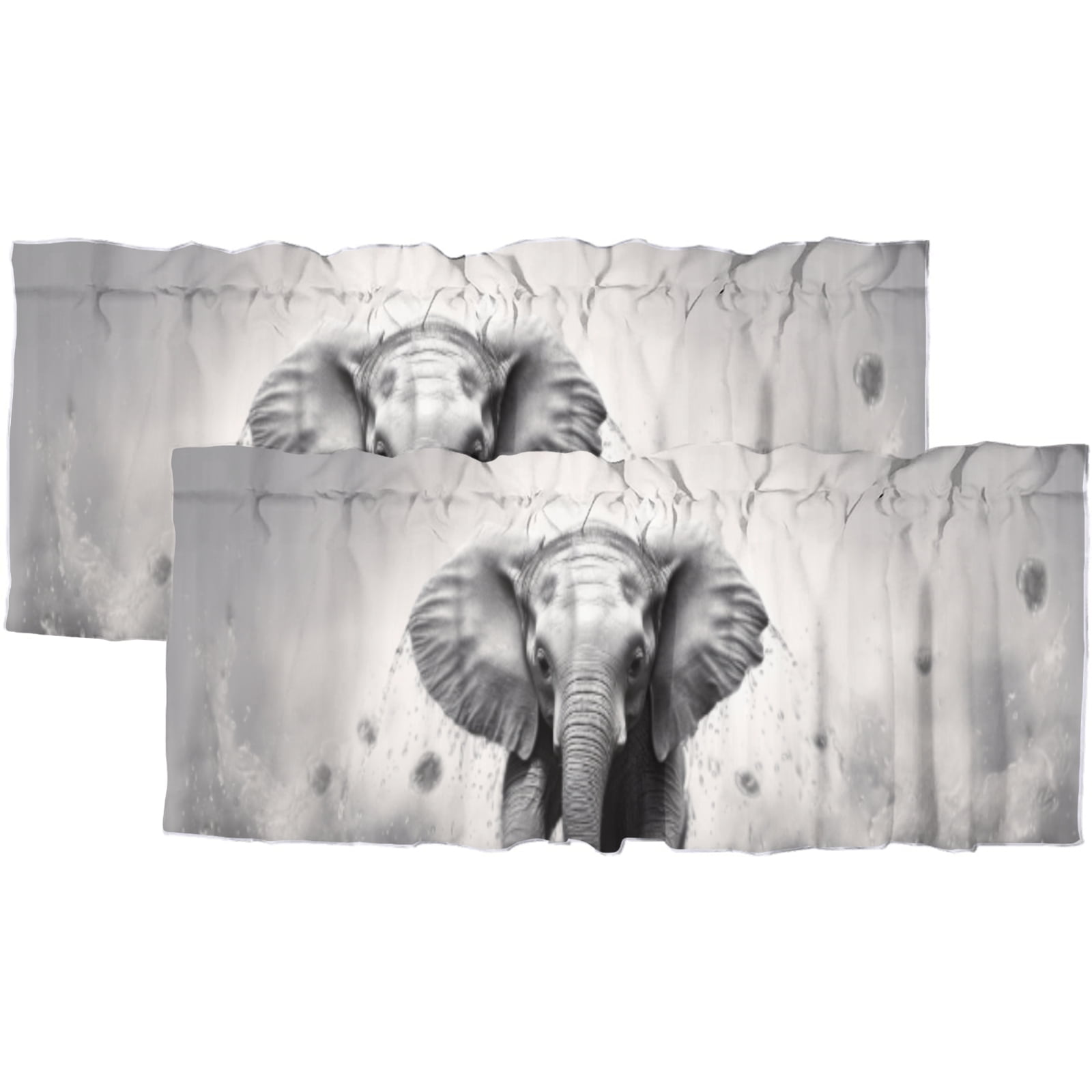 Elephant Curtain Valance for Window Funny Cute Wild Animal Raindrop ...