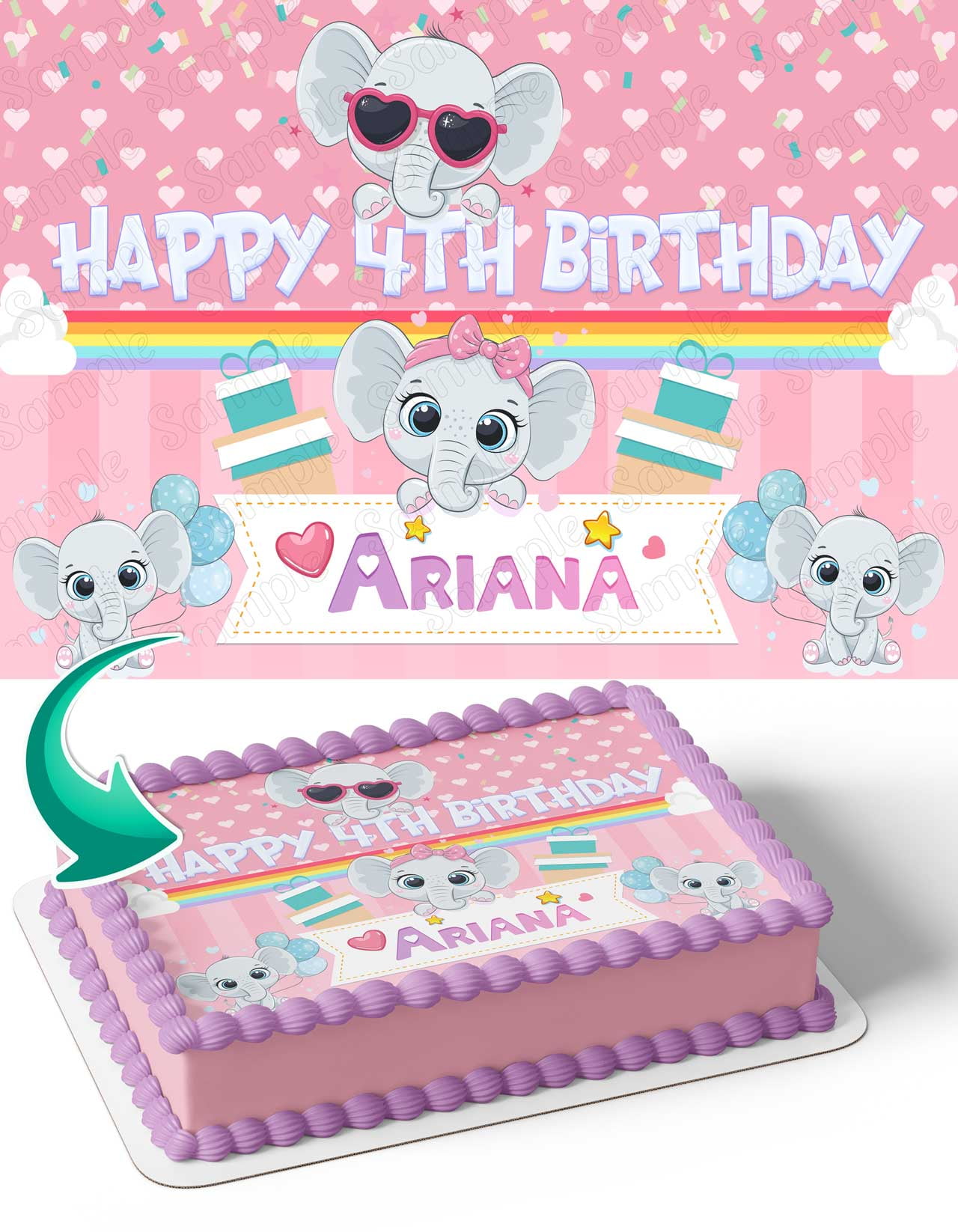 Elephant Cute Edible Image Cake Topper Personalized Birthday Sheet ...