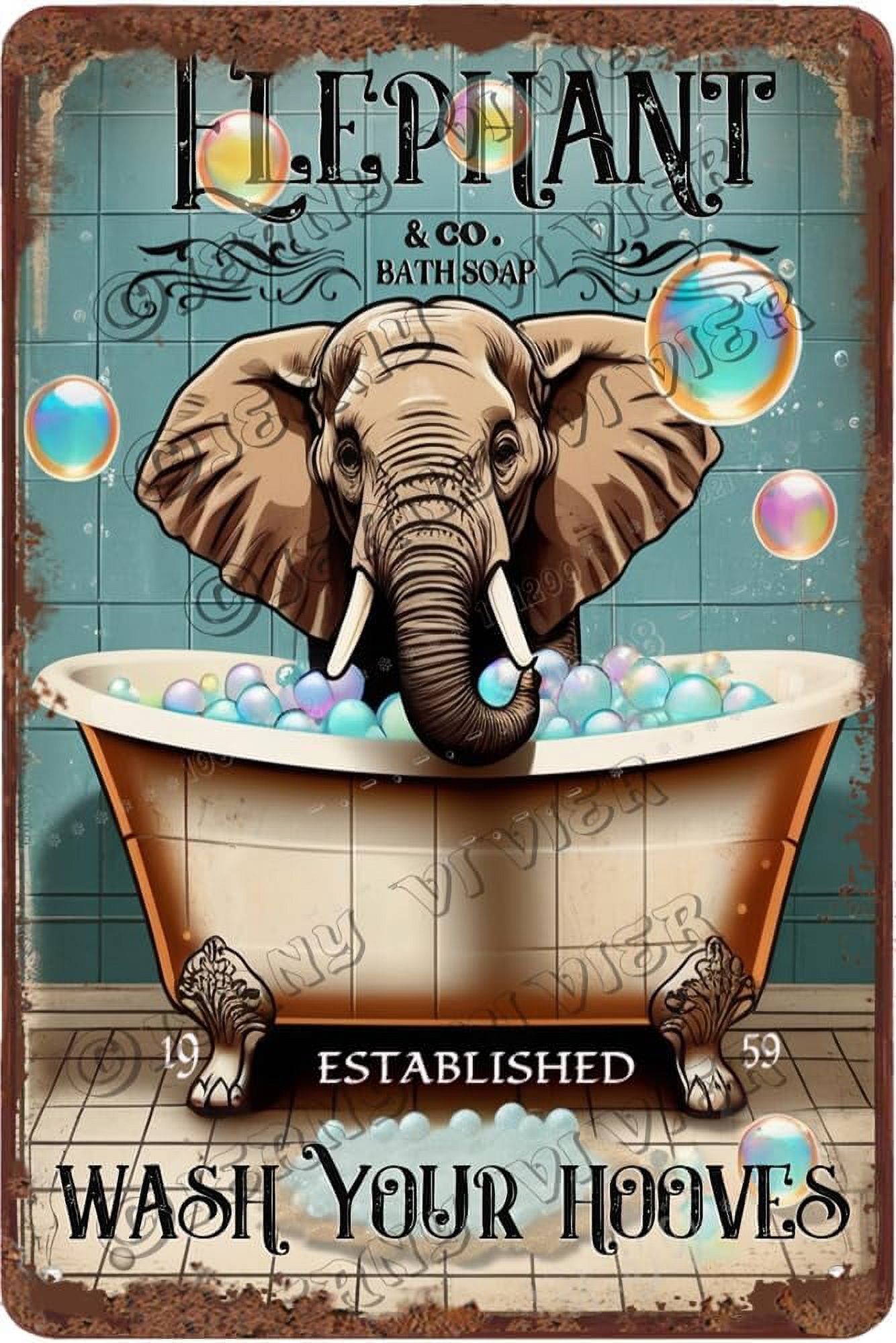 Elephant Decor Wash Your Hooves Retro Aluminum Sign 12x8 IN Metal Tin Sign Funny Bathroom Wall ...