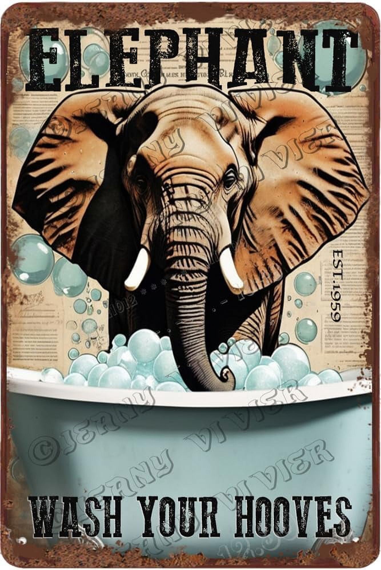 Elephant Decor Wash Your Hooves Retro Aluminum Sign 12x8 IN Metal Tin ...