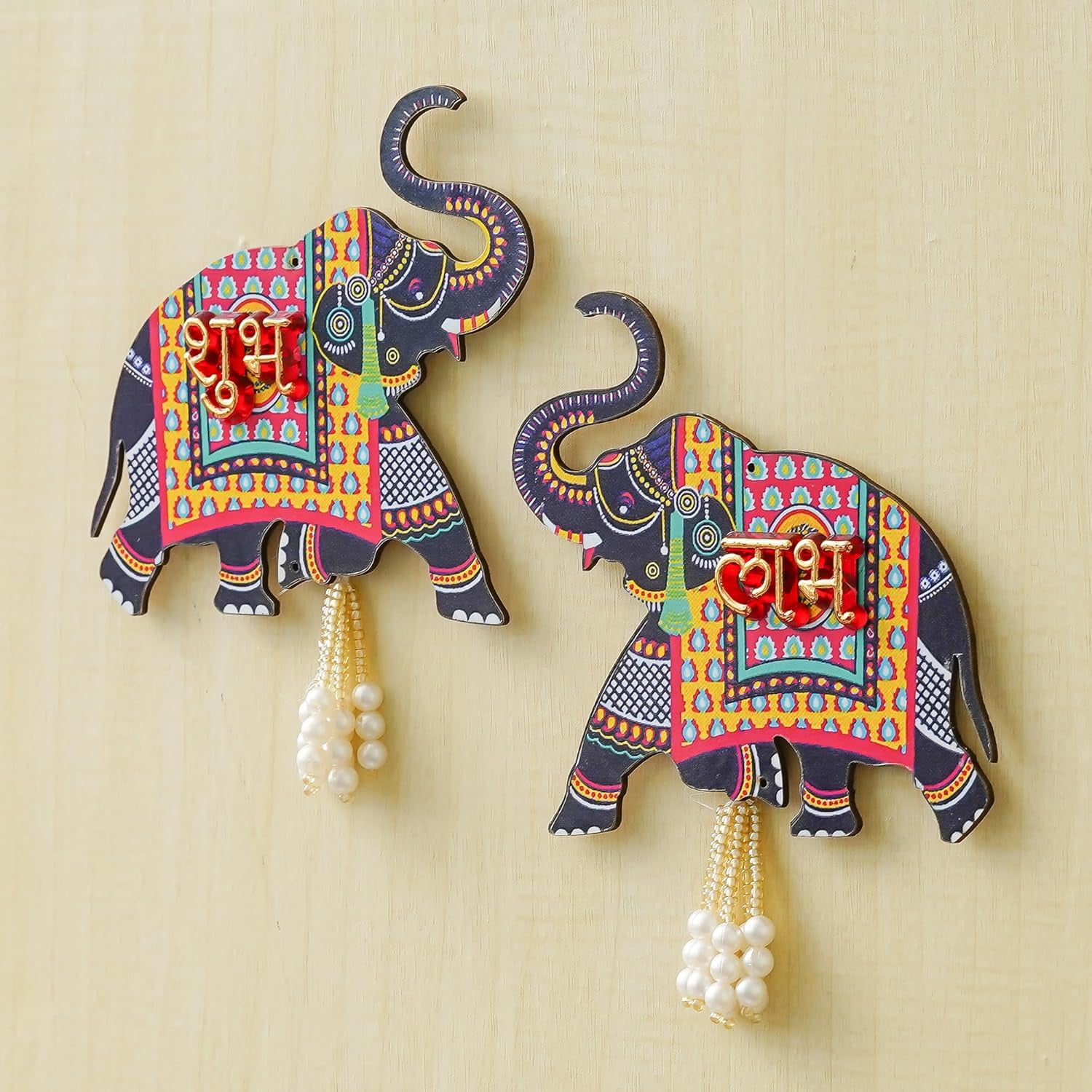 Elephant Designer Set of 2 with Shubh Labh Wall Hanging for Diwali ...