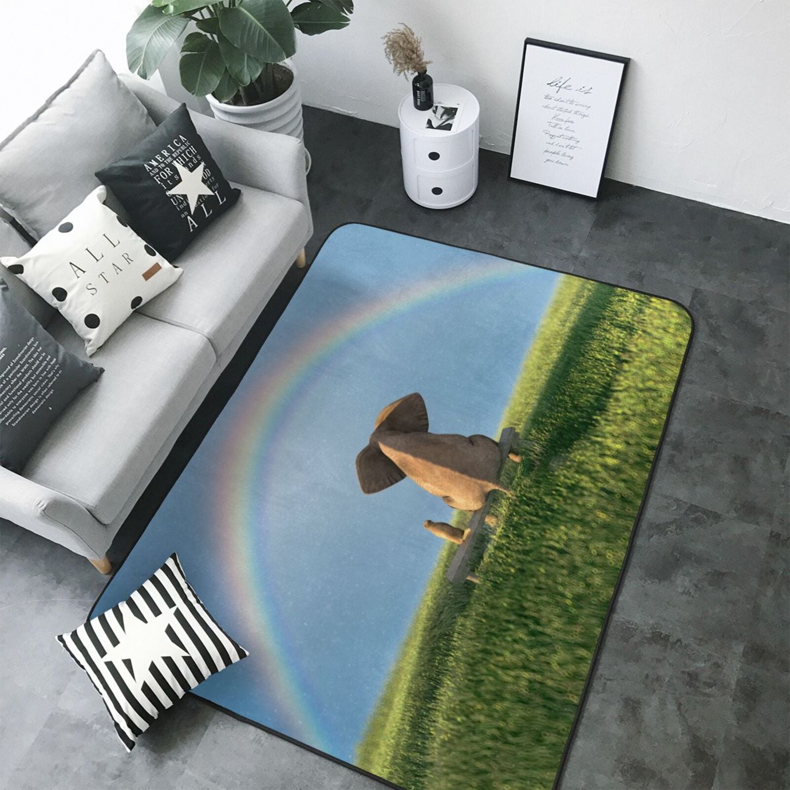 Elephant Dog Sitting Under The Rainbow Area Rugs for Living Room ...