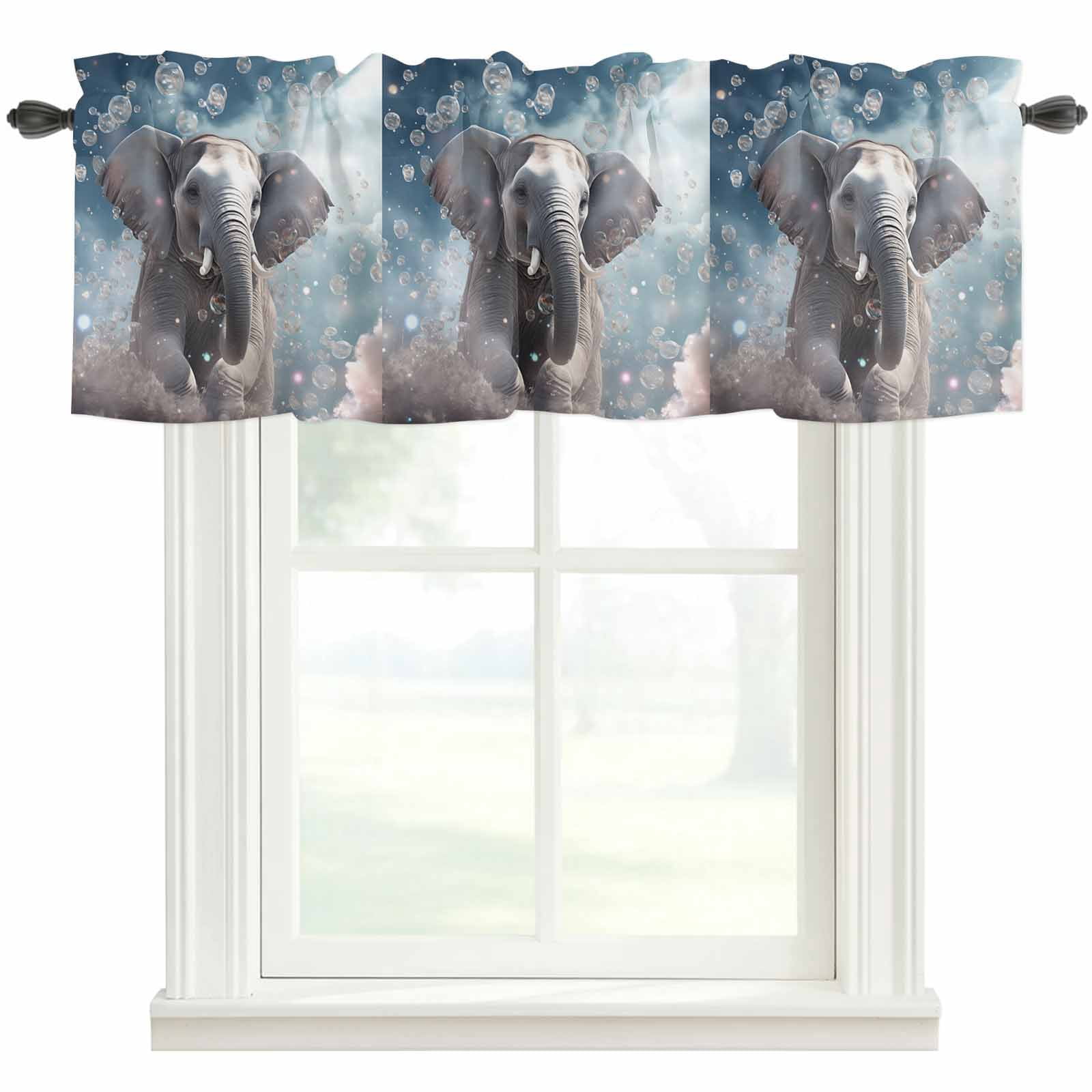 Elephant Dreamy Bubble Window Valance Curtain Sky Cloud Rod Pocket ...