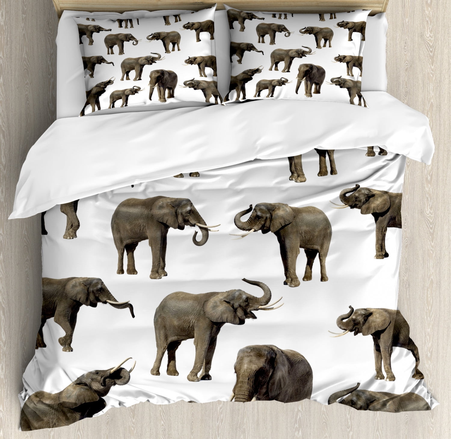 Elephant Duvet Cover Set King Size, Group of Elephants Tusk Ear Large ...