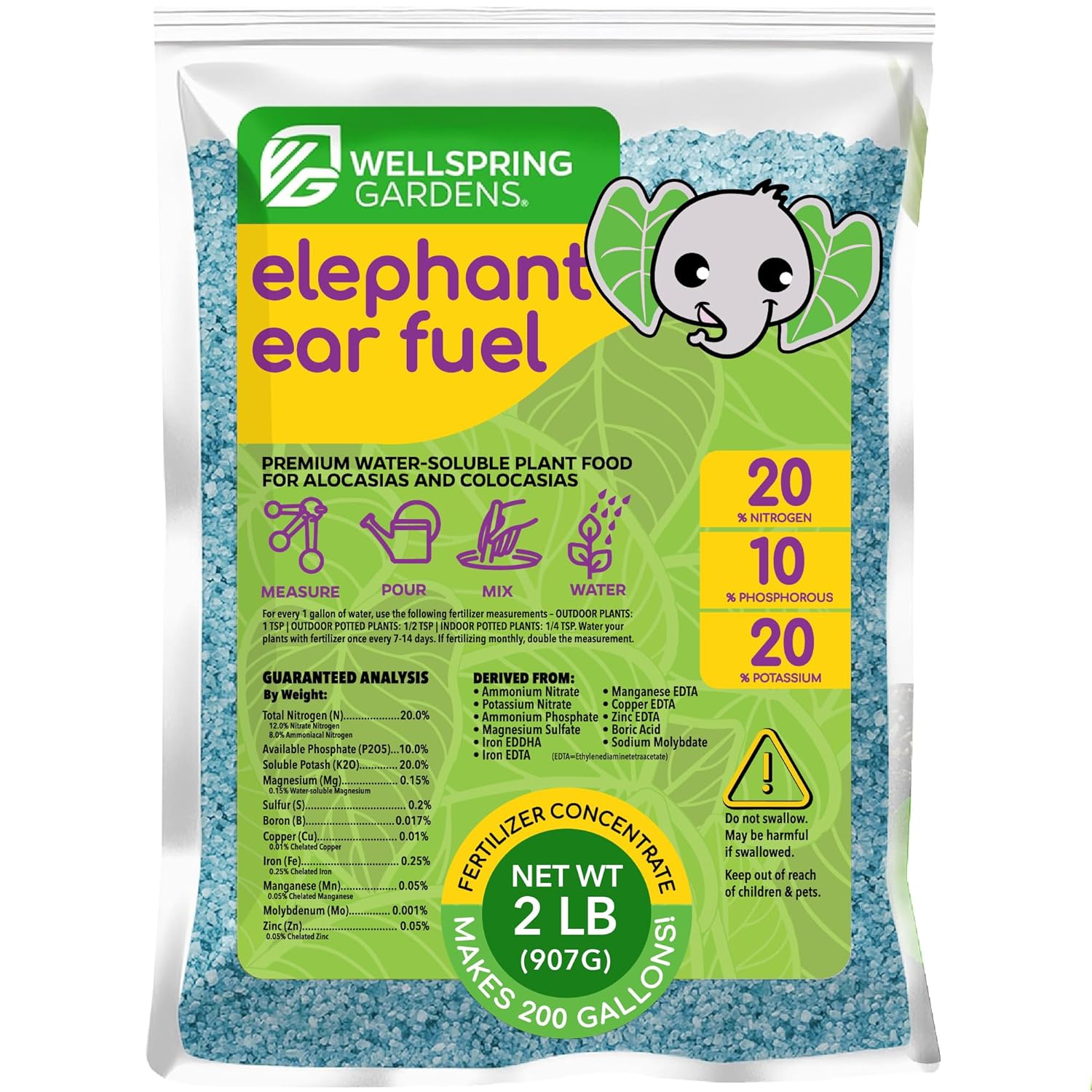 Elephant Ear Fertilizer Fuel - 2 Pounds - Water-Soluble 20-10-20 Blend ...