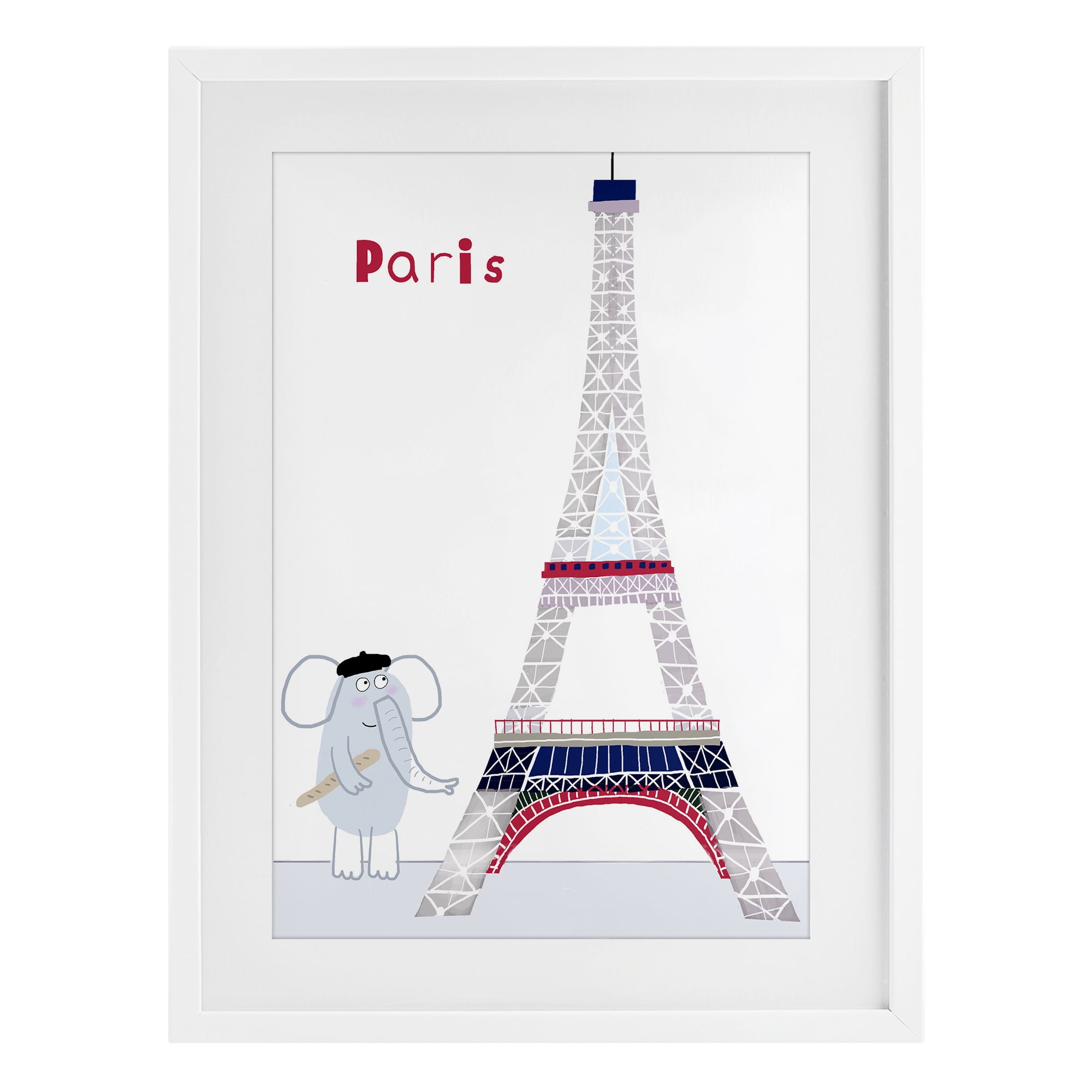Elephant & Eiffel Tower White Framed Print Under Glass, design by Carla ...