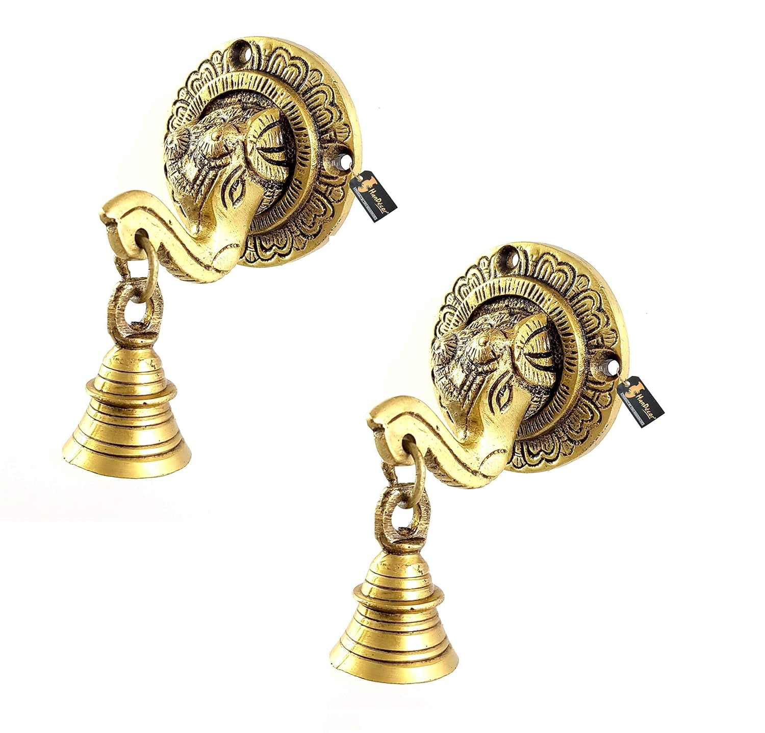 Elephant Face Wall & Door Brass Decorative Bell Pair, Elephant Hangings ...
