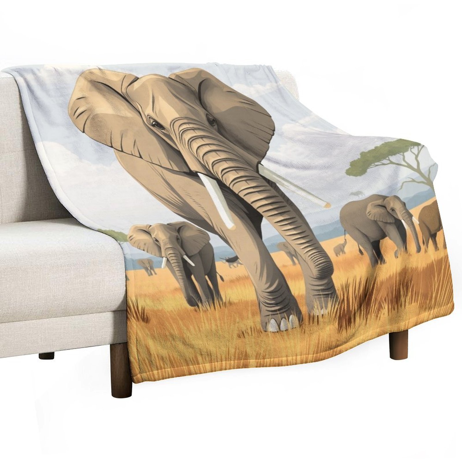 Elephant Family Savanna Blanket Picnic Blankets Warm Blanket Soft And ...