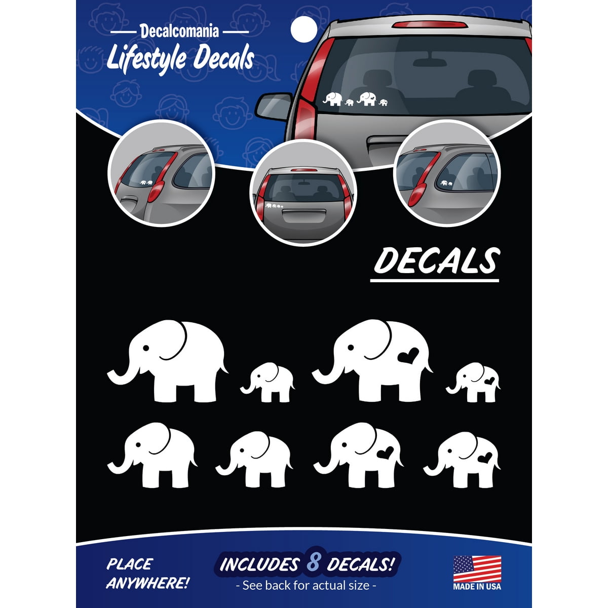 Elephant Family White Car Truck Window Stickers 2 Adults 6 Children 8 ...
