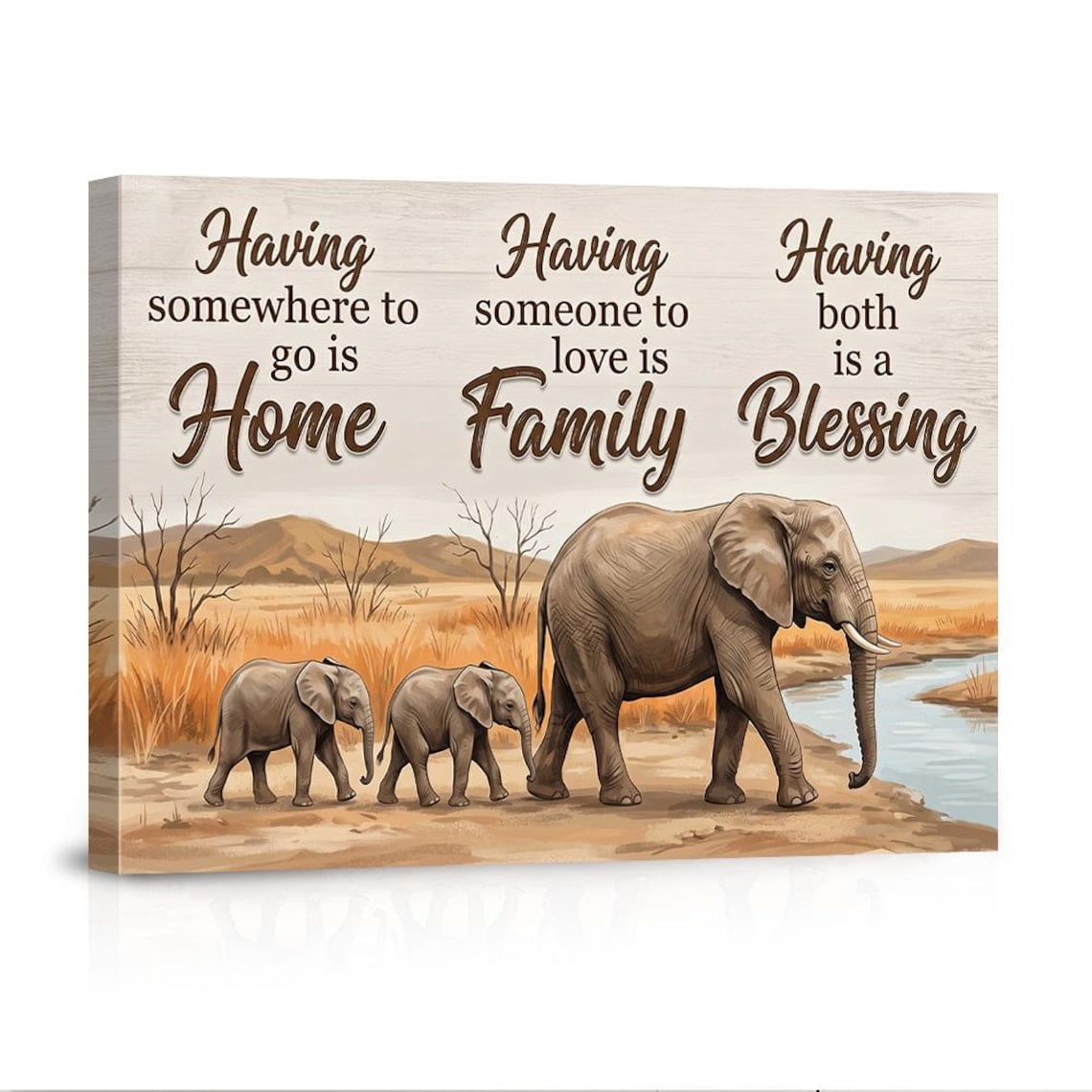 Elephant Family With Home Quote Inspirational Safari Animal For Living ...