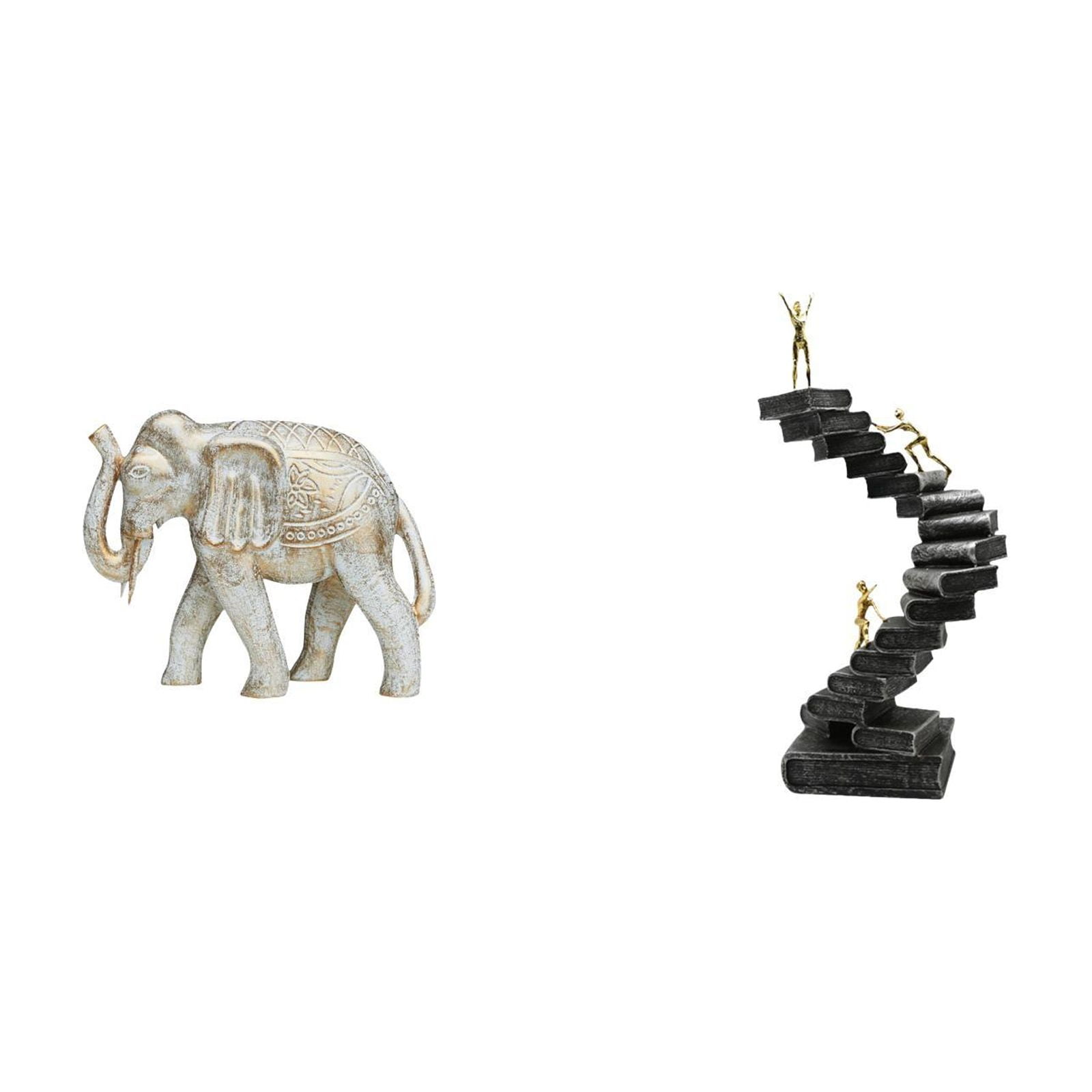 Elephant Figurine Ladder Statue Wooden Sculpture Rustic Design for Home ...