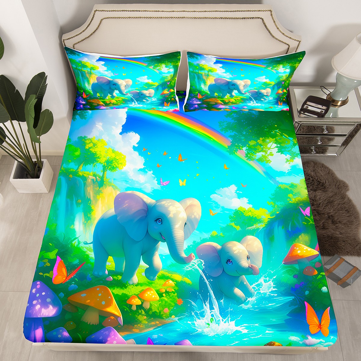 Elephant Fitted Sheet Rustic Farmhouse Elephant Full Bed Sheets Kawaii ...