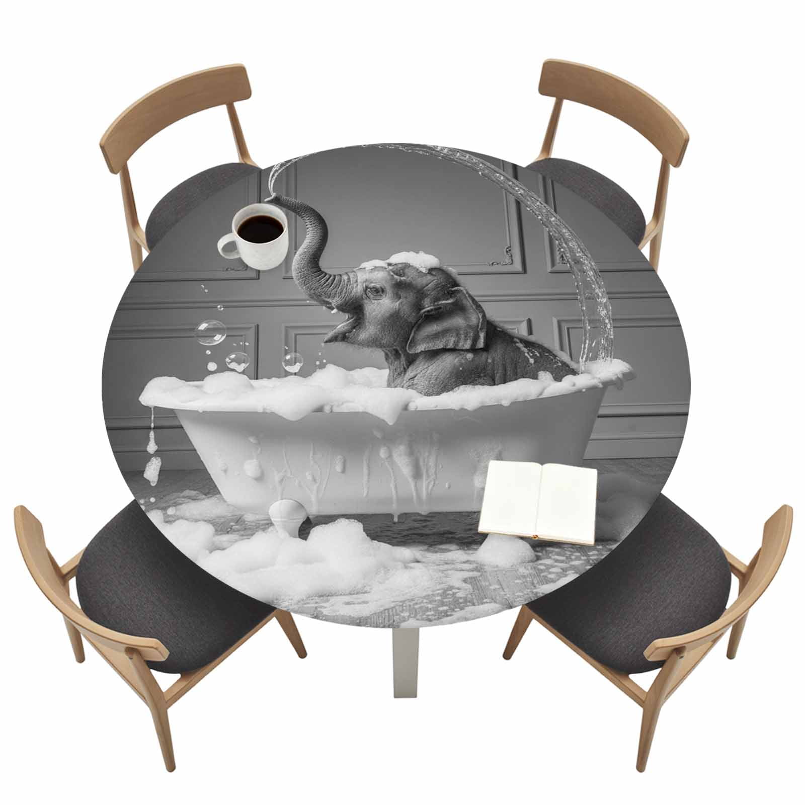 Elephant Fitted Tablecloth with Elastic Edged, Round Table Cloth for ...
