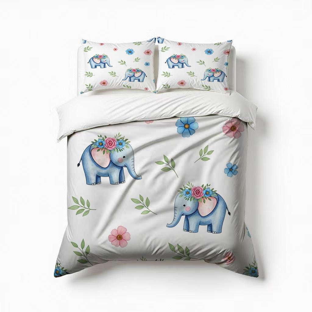 Elephant Floral Pattern Bedding Set 3 Pcs Soft Microfiber Quilt Cover ...