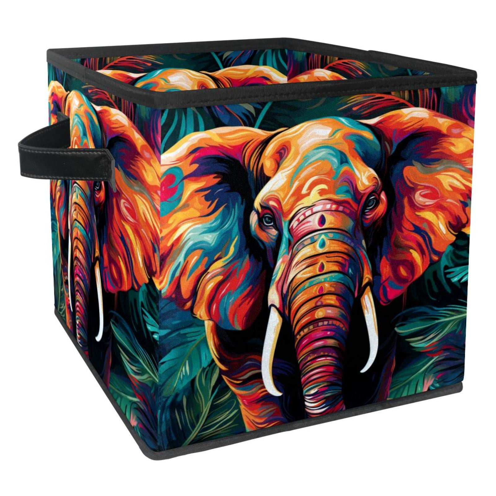 Elephant Foldable Storage Baskets with Handle, 10.8"x10.5"x10.6", Large ...
