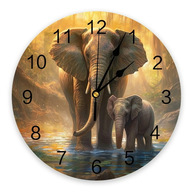 Elephant Forest Water Reflection Wall Clock Large Modern Kitchen ...
