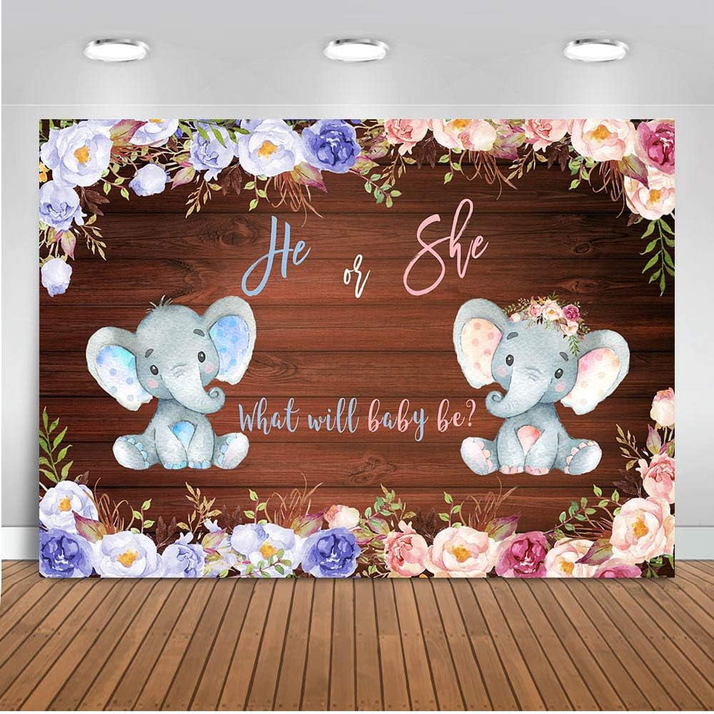 Elephant Gender Reveal Backdrop Baby Boy or Baby Girl Elephant Baby ...