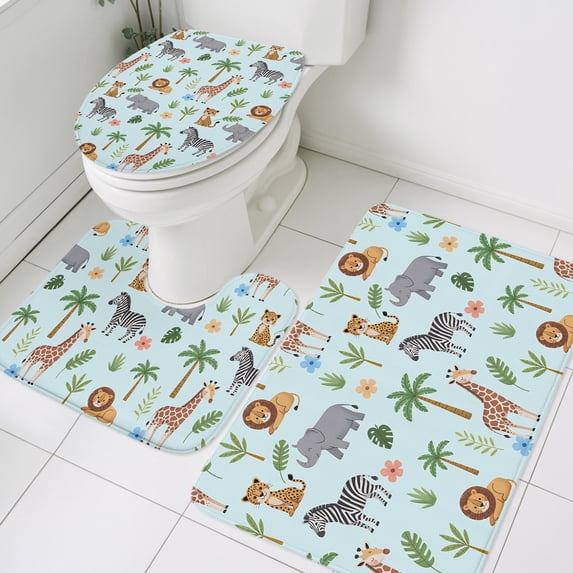 Elephant Giraffe Bathroom Rugs Set Lion Zebra Pink Flower Tropical ...