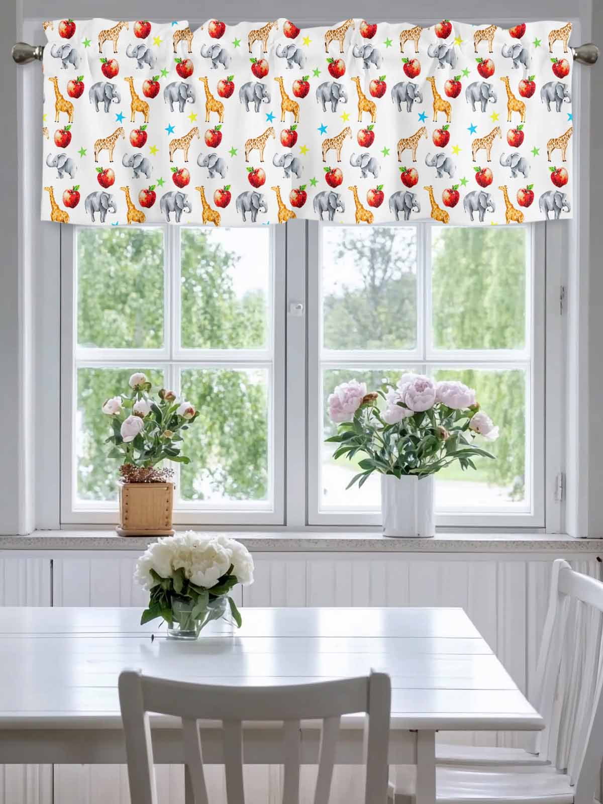 Elephant Giraffe Cartoon Animals Valances for Windows,Kitchen Valance ...