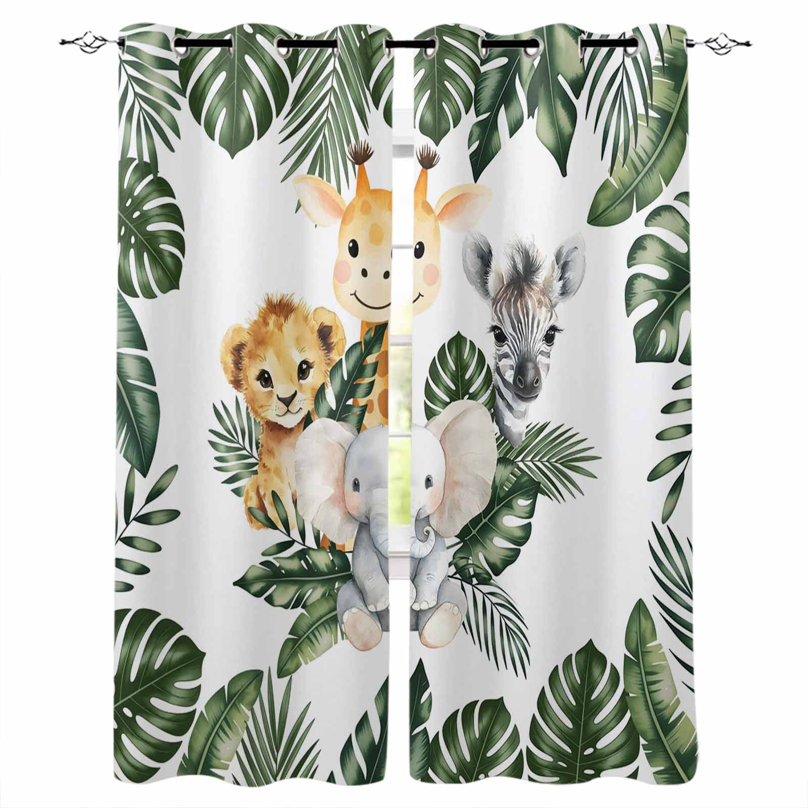 Elephant Giraffe Lion Blackout Curtains 84 Inches Long for Bedroom ...